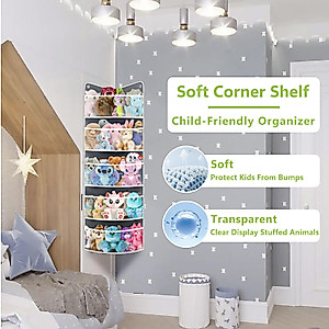 UVIAHOMI Sofe Corner Stuffed Animal Storage Toy Organizer, Child-Friendly Wall Corner Storage,Toy Shelf for Stuffed Animals, Diapers,Toys - Baby Ideas Holder with 5 Large