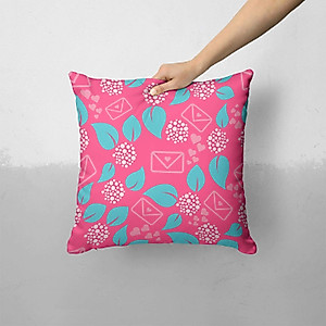 iiRov Hot Pink Letters with Teal Green Leaves 2 - Custom Decorative Home Decor Indoor or Outdoor Throw Pillow Cover for Sofa, Bed or Couch Cushion (Pillow CASE Cover ONLY)