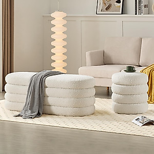 Busaurus Storage Ottoman Bench 49.2 Inch Upholstered Fabric Storage Bench for Bedroom End of Bed Aesthetic Large Oval Storage Ottoman for Living Room Entryway (Ivory)