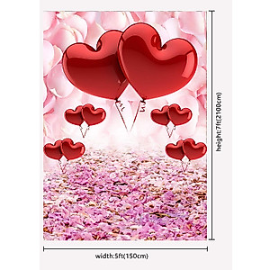 Valentine's Day Love Heart Photography Backdrops 5x7ft Pink Rose Flowers Wedding Photo Background for Pictures Newborn Bridal Shower Birthday Party Banner Decor Mother's Day Photo Studio Props