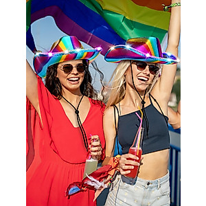 Halfchet 3 Pcs Rainbow Pride Light up LED Cowboy Hat LGBTQ Cowboy Cowgirl Hat for Gay Pride Events Pride Party Supplies