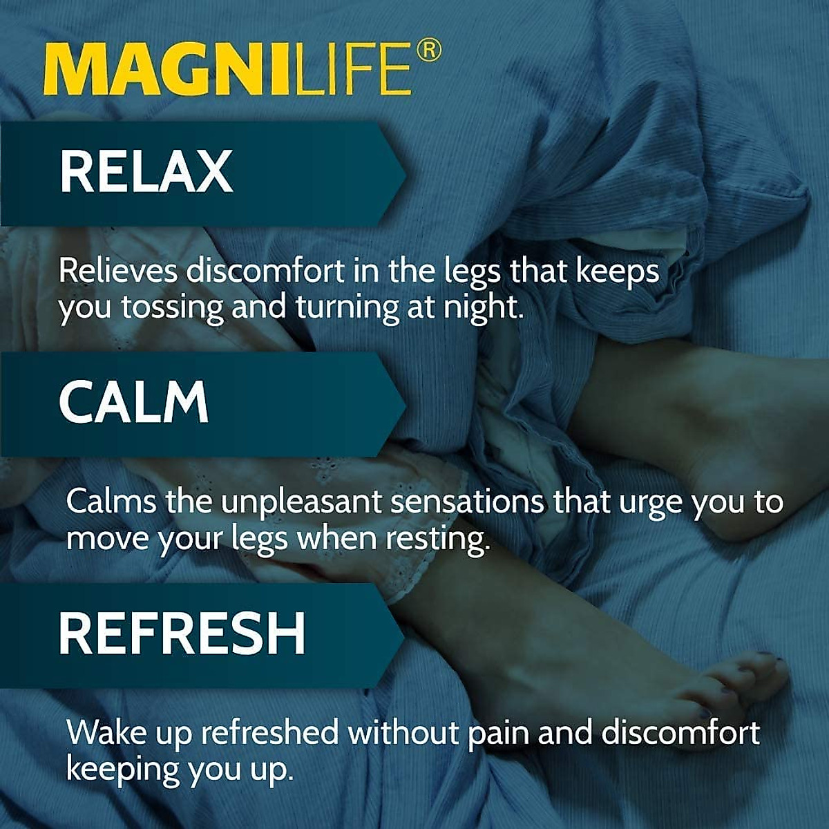 MagniLife Relaxing Legs, Natural Sleep Aid and Pain Reliever, Calms Jerks, Restlessness, and Discomfort - 125 Quick Dissolve Tablets