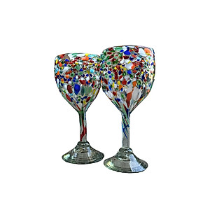 Set of 2 Handblown Pebbled Texured Wine Glass,100% Made in Mexico