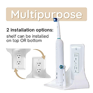 BeraTek Industries Power Perch Wall Outlet Shelf - Convert Your Outlet into Display Shelves - Alexa Speaker Stand, Electric Toothbrush Holder - Light Socket Shelf by Storage Theory - 2 Pack, White