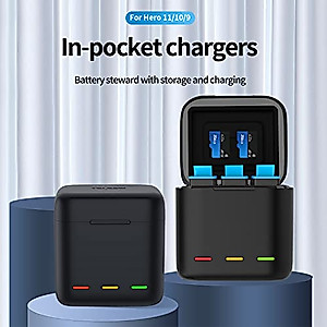 TELESIN 2-Pack Battery Charger Kit for GoPro Hero 11 Hero 10 Hero 9 Black, Fully Compatible with Original Go Pro 11 10 9 Charger and Batteries