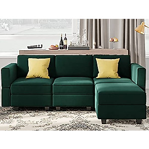 Belffin Convertible Sectional Sofa with Chaise Velvet L Shaped Sofa Couch Modular Sectional Sofa with Storage Green