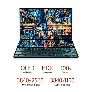 ASUS ZenBook Pro Duo UX581 Laptop, 15.6” 4K UHD NanoEdge Touch Display, Intel Core i7-10750H, 16GB RAM, 1TB PCIe SSD, GeForce RTX 2060, ScreenPad™ Plus, Windows 10 Pro, Celestial Blue, UX581LV-XS74T