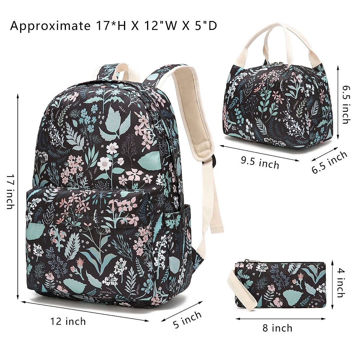 Pawsky School backpack for Teen Girls Women Kids School Bags College Bookbag, 15 Inch Laptop Bag with Lunch Bag and Pencil Case