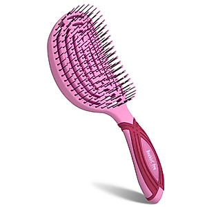 NuWay 4HAIR DoubleC PRO U.S. Patented Double Curved Detangling Brush is Hair Dryer Safe (Red Violet)
