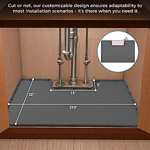 XDS 34''x22'' Cut to Fit Under Sink Mats,Silicone Under Sink Liner for Kitchen Cabinets, Preventing Drips, Leaks, Spills (Dark Gray)