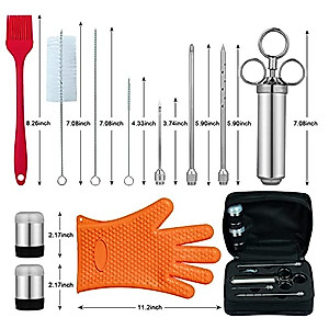 Yorkaan 304-Stainless Steel Meat Injector Syringe Kit with 3 Marinade Injector Needles, Basting Brush, 5 Silicone O-Rings -Meat Injectors for BBQ Grill Smoker, Meats, Turkey, Brisket.