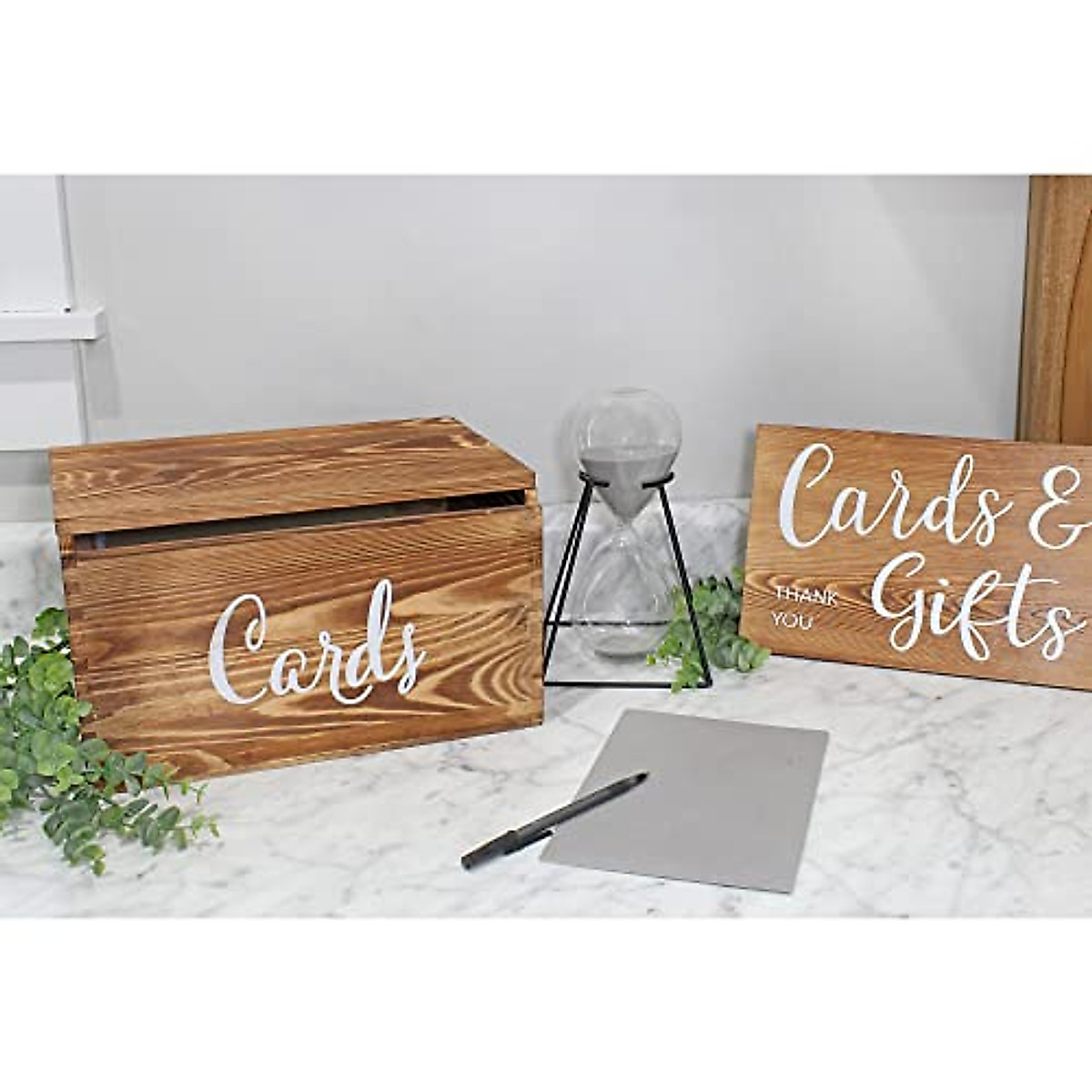 Darware Wooden Wedding Card Box for Receptions (Brown), Rustic Farmhouse Wood Decorative Card Receiving Box for Birthdays, Showers, Graduations and More