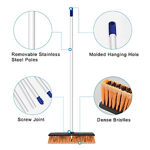 Floatant 18" Push Broom Heavy Duty Large Outdoor Sweeping Broom Wide Industrial Scrub Brush with Stiff Bristles Long Handle Commercial for Concrete Floor Shop, Garage, Warehouse, Street, Driveway