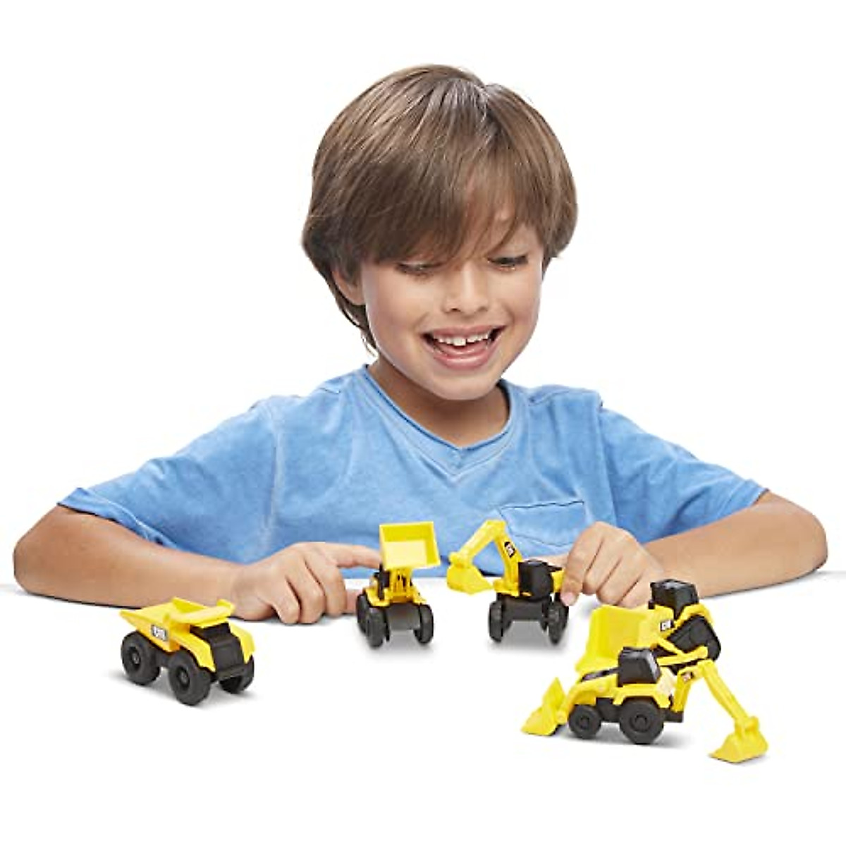 CAT Construction Toys, Little Machines 5pk Truck Toy Set, Includes Dump Truck, Front Loader, Bulldozer, Backhoe, and Excavator Vehicles with Moving Parts, Cake Toppers Ages 3+