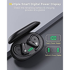 Anypub Wireless Earbuds 4 Mic Clear Call Bluetooth Headphones with Wireless Charging Case 60H Playback Over Ear Earphones Bass Stereo in Ear Buds LED Display Waterproof Earhooks for Sport Running