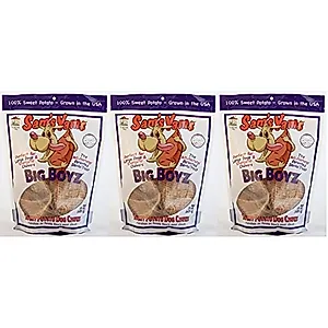 Sams Yams Sweet Potato Dog Treats, Healthy Dog Treats for Large Dogs - Sweet Potato Dog Treats Made in USA, High Fiber, Vegan Dental Chews - Big Boyz, Sweet Potato Dog Chewz, 15oz (Pack of 3)
