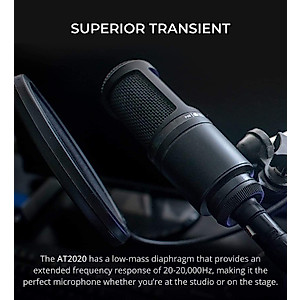 Audio-Technica AT2020 Cardioid Condenser Microphone Bundle with Blucoil 4-Pack of 12 Acoustic Foam Isolation Panel Wedges, 10' XLR Cable, Boom Arm Plus Pop Filter, and Samson SR350 Headphones