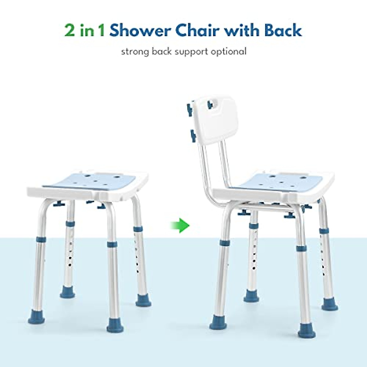 Auitoa 2 in 1 Shower Chair, with Handles and Shower Head Holder, Tool-Free Assembly 350lb Bathtub Chair for Shower with Back Support, Shower Stool for Inside Shower for Elderly, Handicap, Pregnant