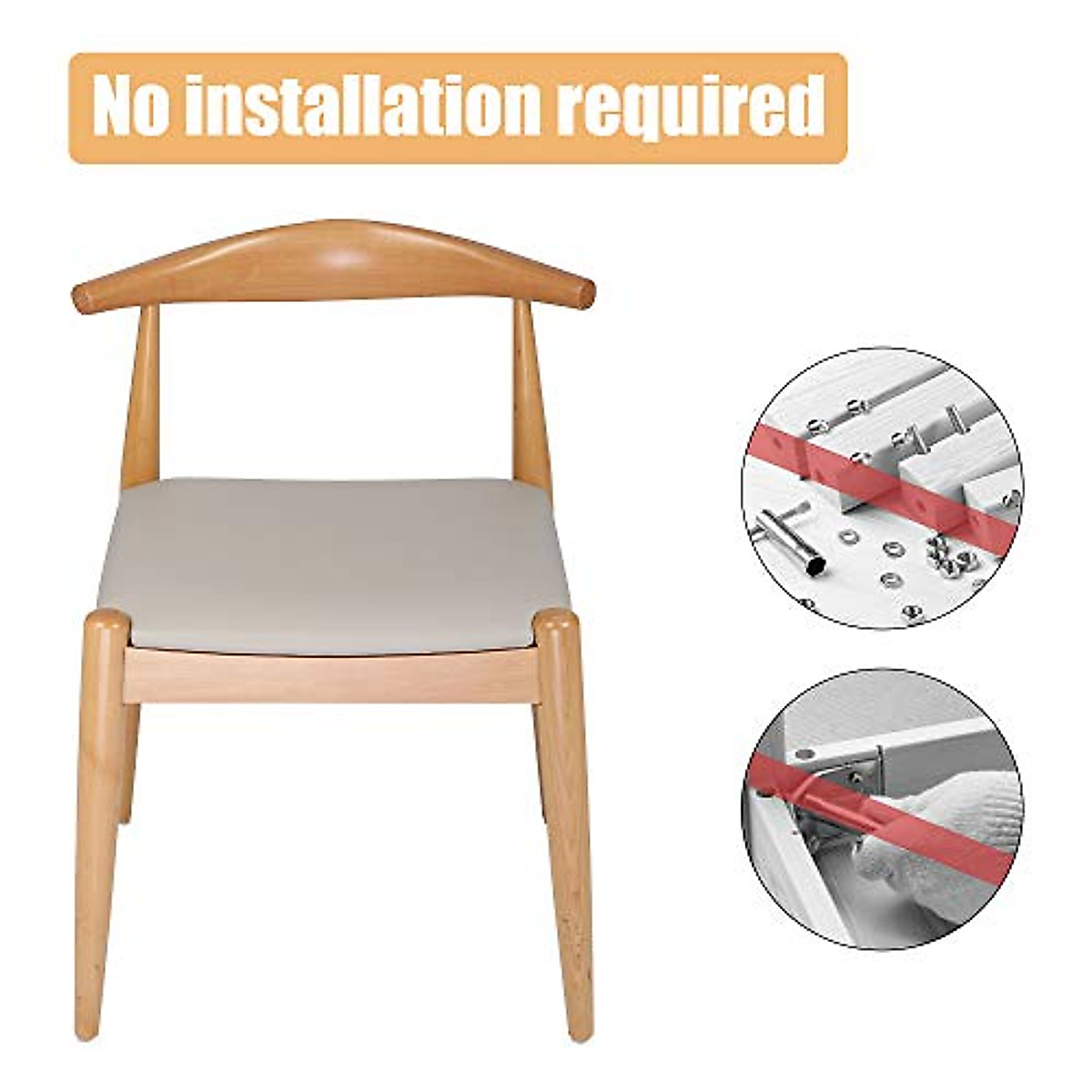 LUCKYERMORE 4 Pcs Assembled Mid-Century Dining Chair Armless Low-Back Side Chair with Faux Leather Seat,Beige