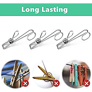 Clothes Pins Metal Clips Heavy Duty: Stainless Steel Clothespins Laundry Clips & Hanging Clips Durable Clamp Clothes Pegs for Outdoor Clothesline Home Kitchen Travel Office Photos Food Bag