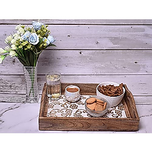 Hand Carved Wooden Breakfast Serving Tray with Handle for Breakfast Tea Snack Dessert | Kitchen Dining Serve-Ware Accessories | 15 x 10 Inches|2044