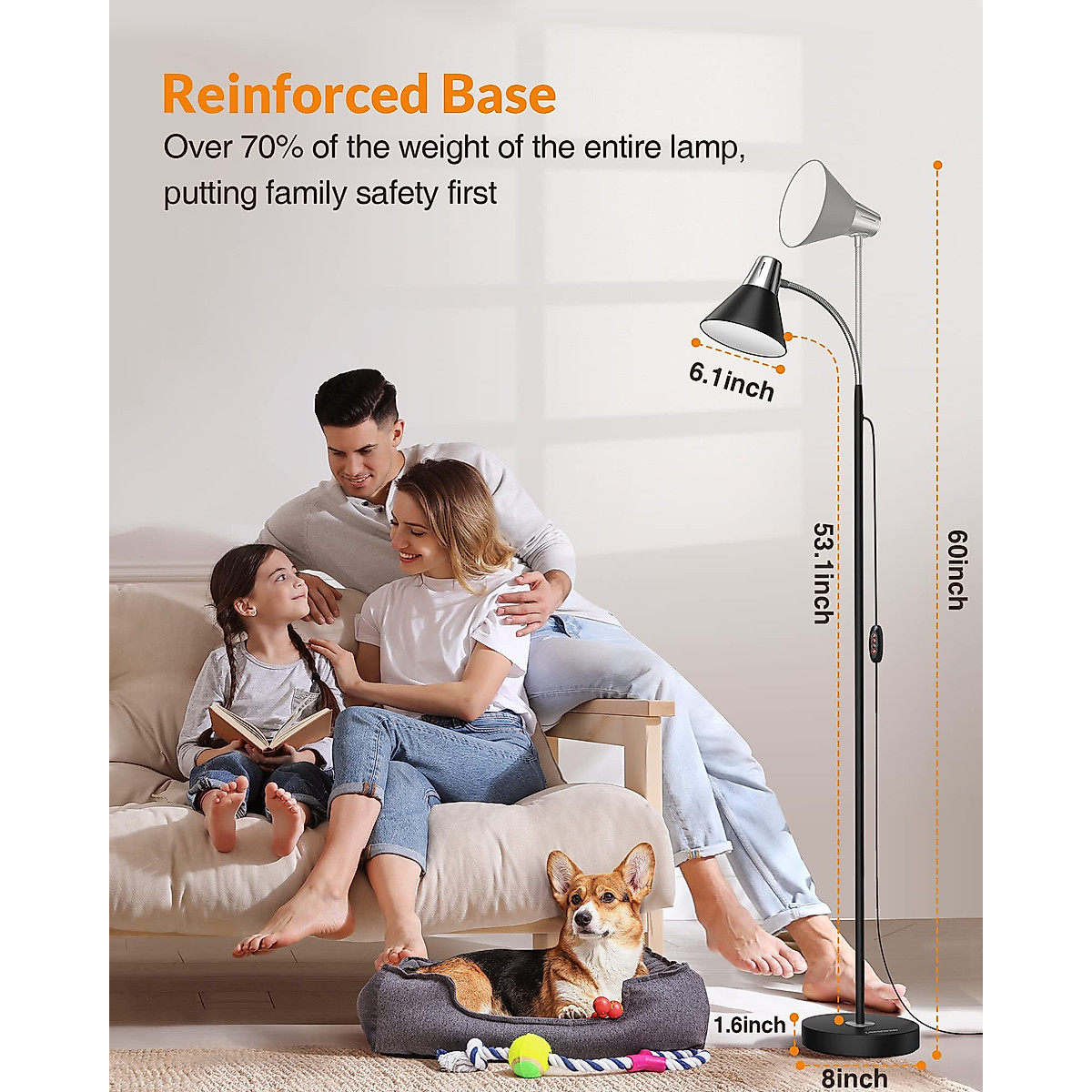 LEPOWER LED Floor Lamp, Reading Standing Lamps with Adjustable 5 Brightness Levels and 5 Colors, Dimmable Gooseneck Floor Lamp for Living Room, Bedroom, Office, Black