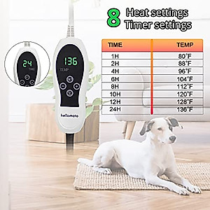 HELLOMOTO Pet Heating Pad, 12 Heat Settings Dog Cat Heating Pad with Timer, Electric Pads for Dogs Cats with Chew Resistant Cord (Small)