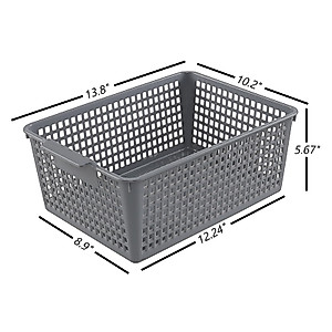 Ramddy 3-Pack Grey Storage Baskets, Large Plastic Organizer Baskets