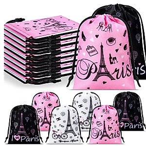 Cunno 24 Pcs Paris Party Favors Bags Small Eiffel Tower Gift Bags Bulk Paris Birthday Party Decorations Treat Bags for Girls Women Gym Valentine Birthday Tea Party Supplies