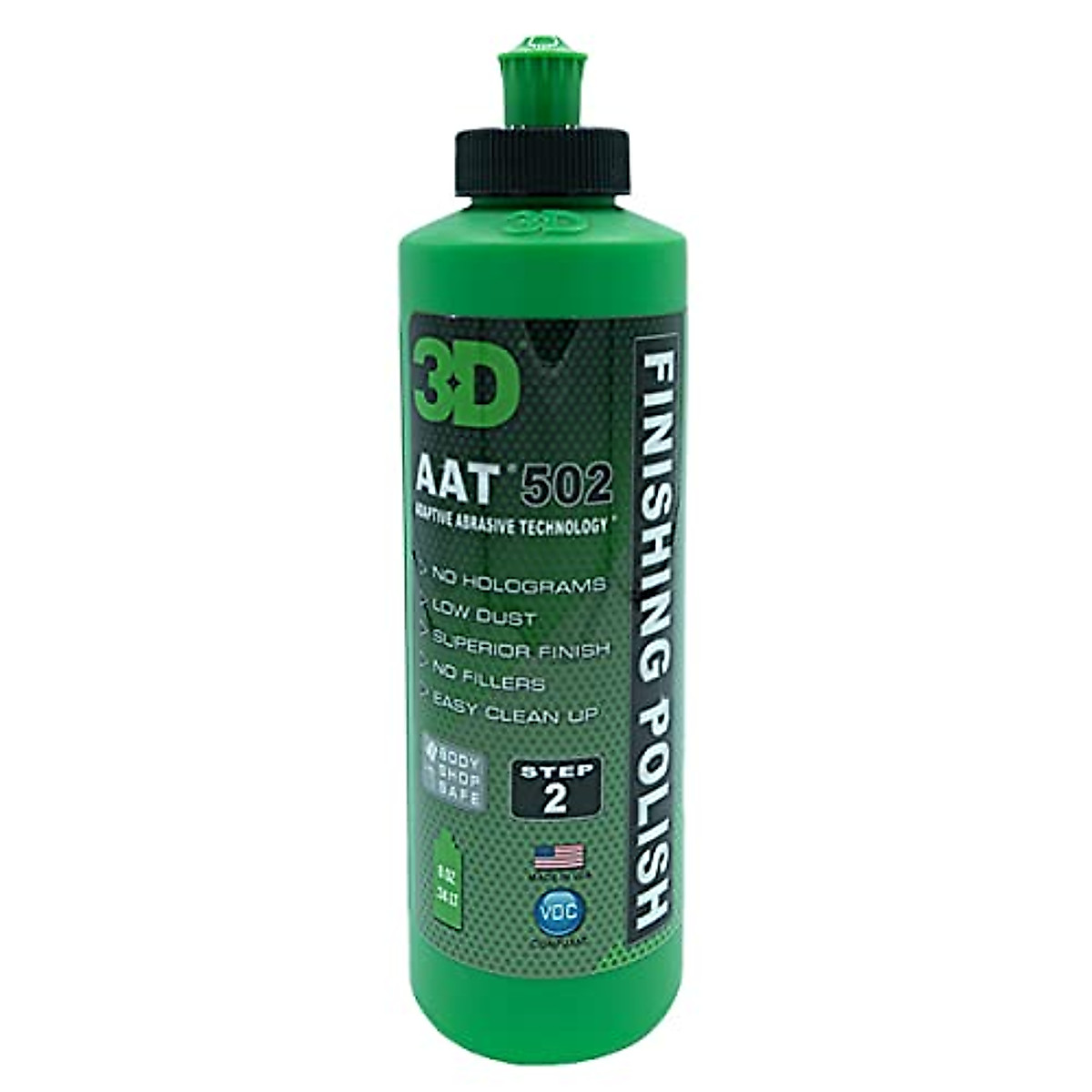 3D AAT 502 Finishing Polish - 8oz - Step 2 Body Shop Finishing Polish - No Holograms or Fillers - Superior Finish - Low Dust, Easy Clean Up - Adaptive Abrasive Technology