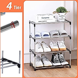 LAIGOO Small Shoe Rack for Closet/Entryway/Hallway, 17.7 inch, 4-Tier Shoe Organizer Vertical,8 Pair Shoe Storage Shelf for Small Spaces (2 Pack, Black)