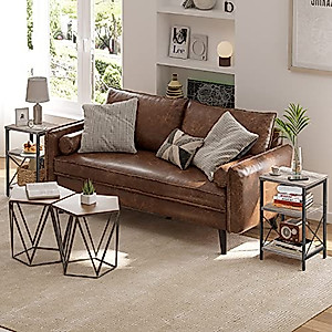 TUTOTAK End Table, Tall Side Table, End Table with Storage Shelves, 3-Tier Slim Table, Steel Frame, for Living Room, Study, Bedroom TB01BG018