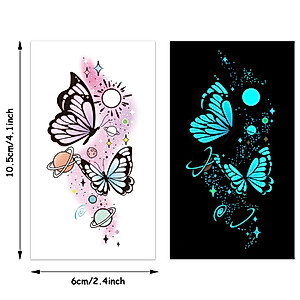 Glow In The Dark Butterfly Tattoos for Kids Girls, Konsait 12 Sheets Safe and Easy to Use Neon Butterfly Temporary Tattoos, Temporary Butterfly Glow Tattoos Glow Party Makeup Supplies Party Favors