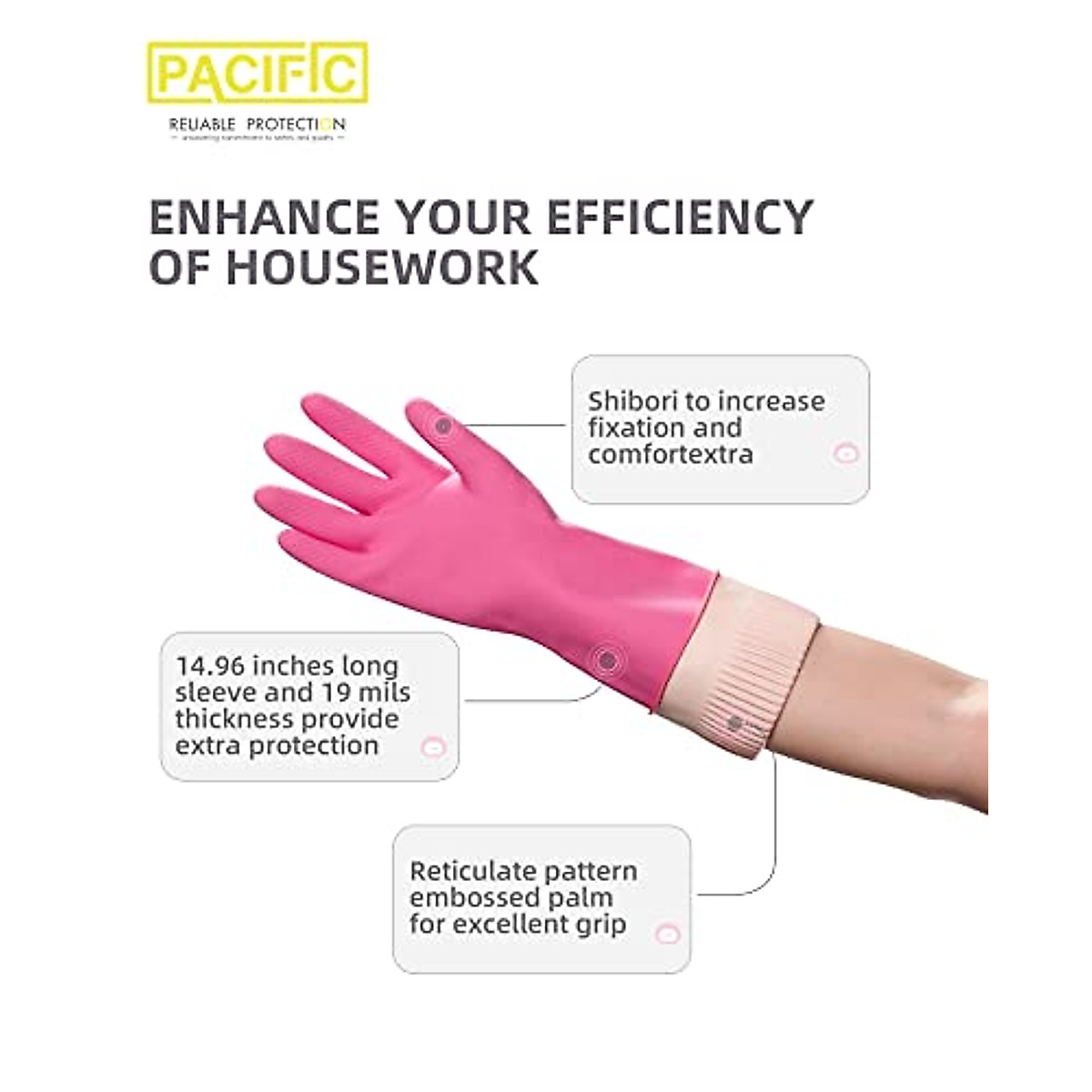 PACIFIC PPE 2 Pairs Reusable Waterproof Dishwashing Cleaning Rubber Gloves, Non-slip, Kitchen Gloves, Small