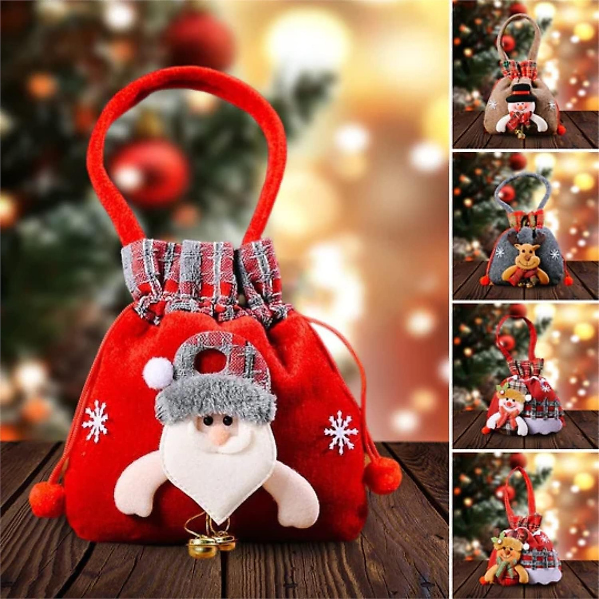 bacxigo 2023 New Doll Bags,Cute Christmas Eve Apple Bags,Drawstring Reusable Fabric Goody Bag Xmas Favor Bags (10pcs)
