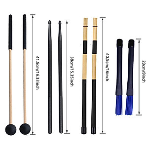 TUOREN Drum Stick Bag Portable Drumstick Storage Handbag with Drumsticks Drum Brushes Stick Set 4Pair Percussion Instrument Accessories for Jazz Acoustic Drummer Practice, Rock Band, Students Black