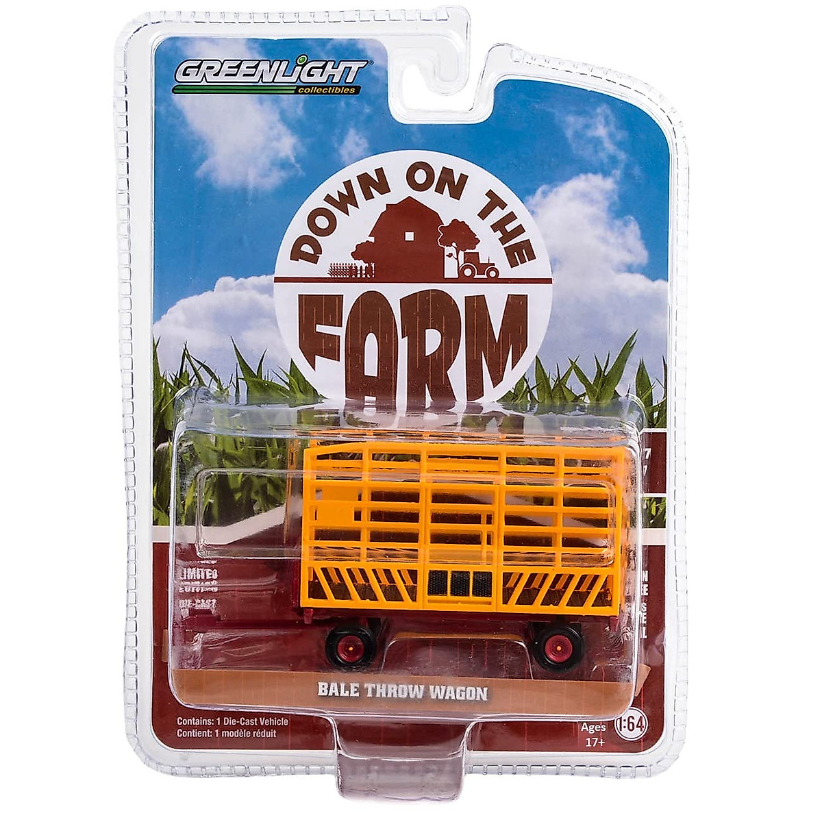 Greenlight 48070-F Down on The Farm Series 7 - Bale Throw Wagon - Yellow and Red 1:64 Scale Diecast
