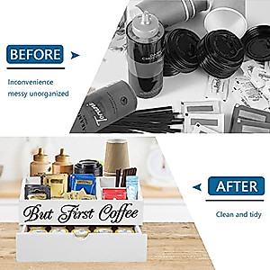 Coffee Station Organizer, Wood K Cup Coffee Pods Holder with Drawer, Countertop Coffee Bar Accessories Tea Bag Organizer, Coffee Bar Condiment Organizer for Coffee Bar Decor, Coffee Lovers Gift