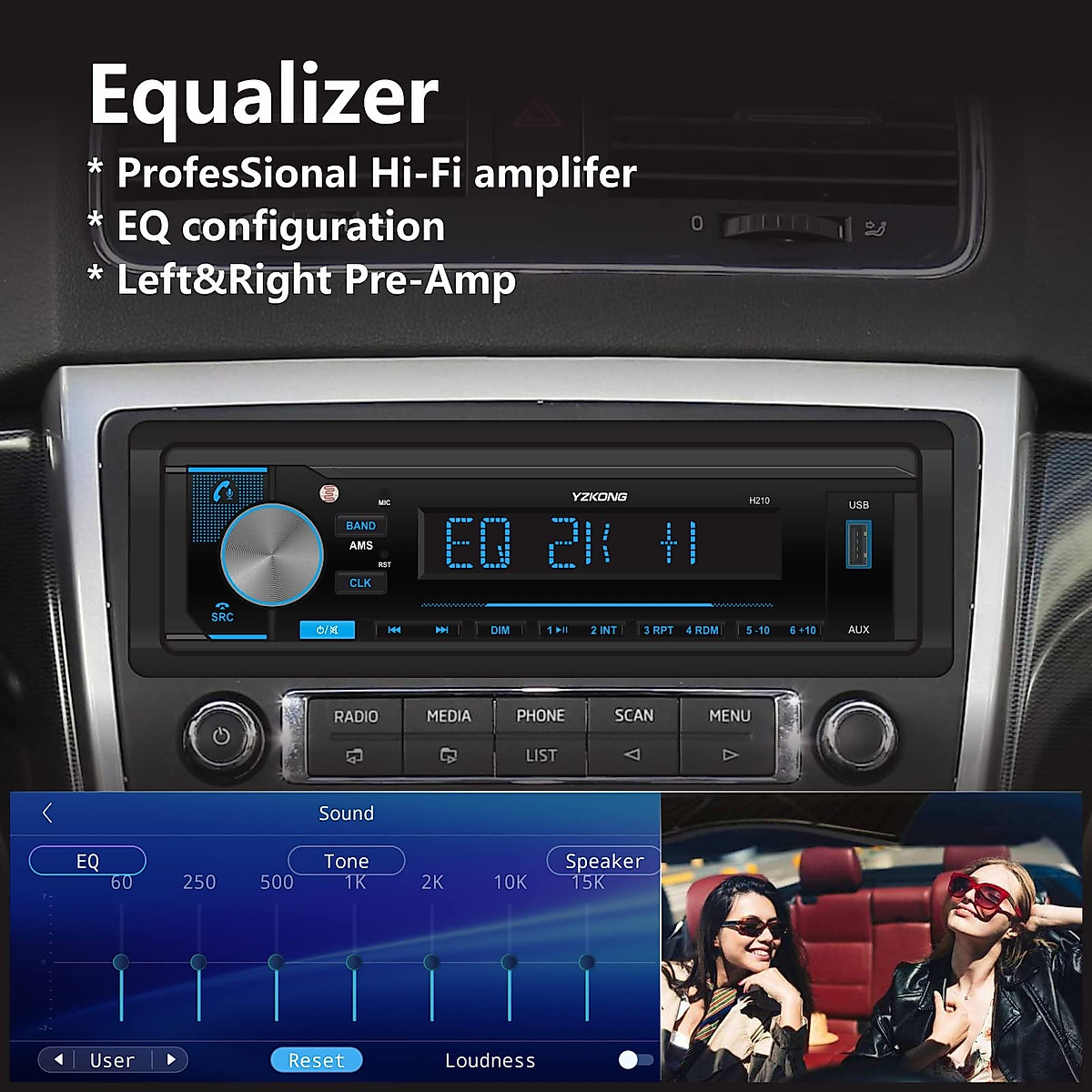 Single Din Car Radio Receiver Automatic Brightness Bluetooth Car Stereo with LCD Display AM/FM Radio MP3 Player USB SD AUX Port Built-in Microphone, Hands-Free Calling, APP Control