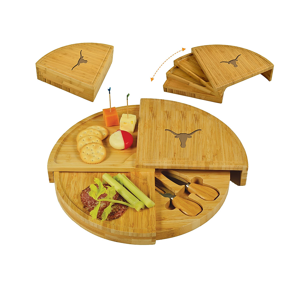 NCAA Texas Longhorns Officially Licensed Multi Level Swiveling Patented Cheese Board 14" Diameter by Picnic at Ascot