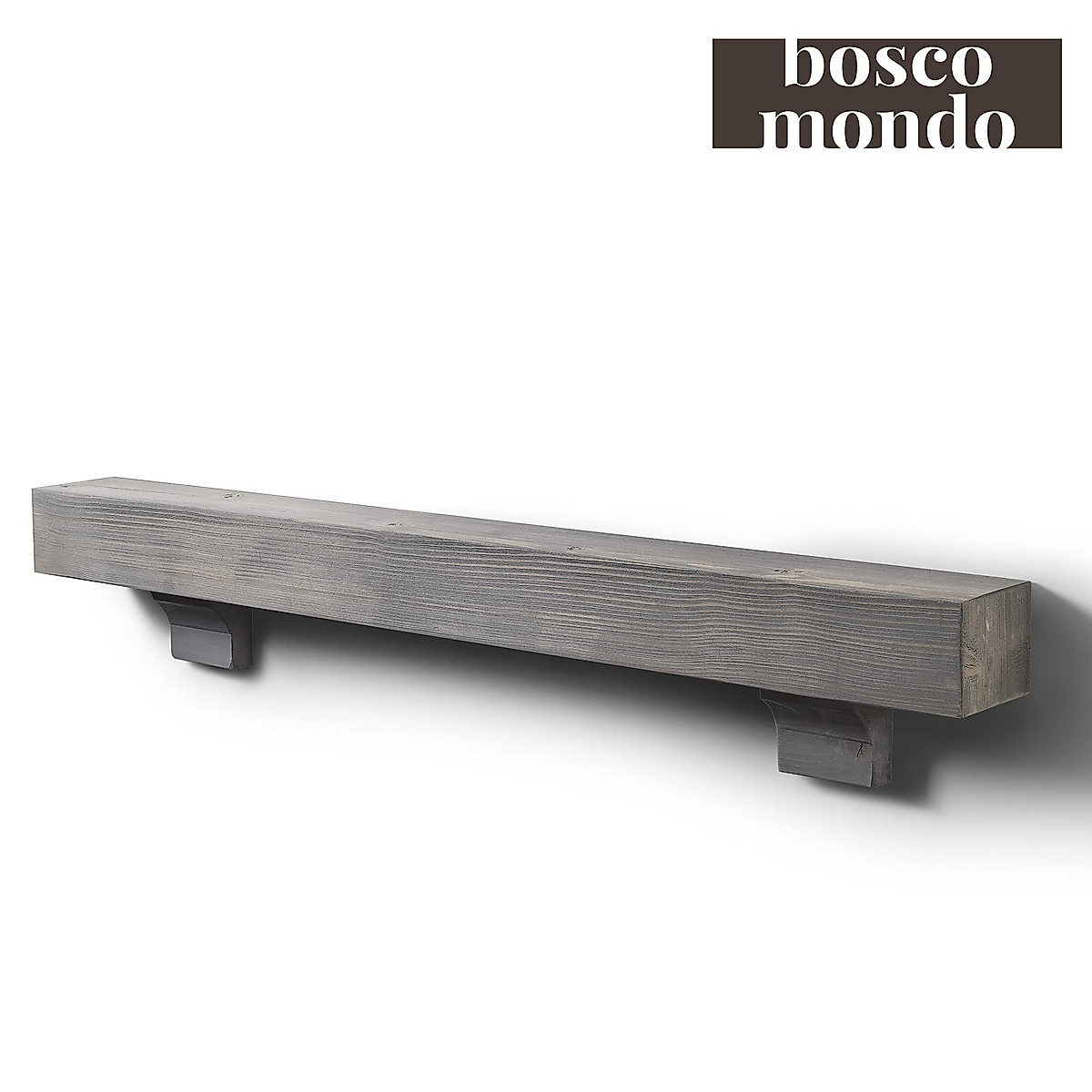 BoscoMondo Rustic Fireplace Mantel Shelf with Corbels- Pine Wood - Wall Decor, Mounted Farmhouse Shelving (72", Grey)