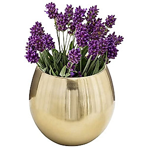 MyGift 6-Inch Brushed Brass Plated Metal Table Vase - Round Bowl-Shaped Succulent Planter Pot - Handcrafted in India