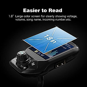 BT5.0 FM Transmitter for Car, Auto Scan B-Tooth Car Adapter MP3 Player FM Transmitter Receiver for Car with 1.8" Color Screen, QC 3.0, EQ Modes, Aux, Hands-Free Calls