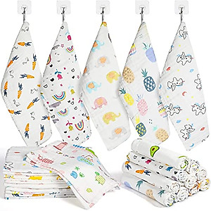 10 Pieces Baby Burp Cloth 10 x 20 inches 6 Layer Soft Absorbent Muslin Newborn Towel for Baby Shower Machine Washable, for Sensitive Skin Baby (Floral Pattern)