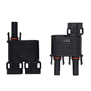 Slocable T Y Branch Connector IP68 Waterproof 1000V 1500V Solid Copper Terminal in PV Solar Series or Parallel Circuits 1 Pairs (2to1 Branch)