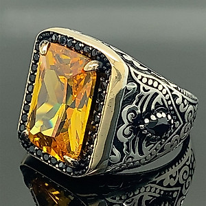 Men Silver Handmade Ring, Citrine Gemstone Ring, Ottoman Style Vintage Ring, 925k Sterling Silver Ring, Gift For Him