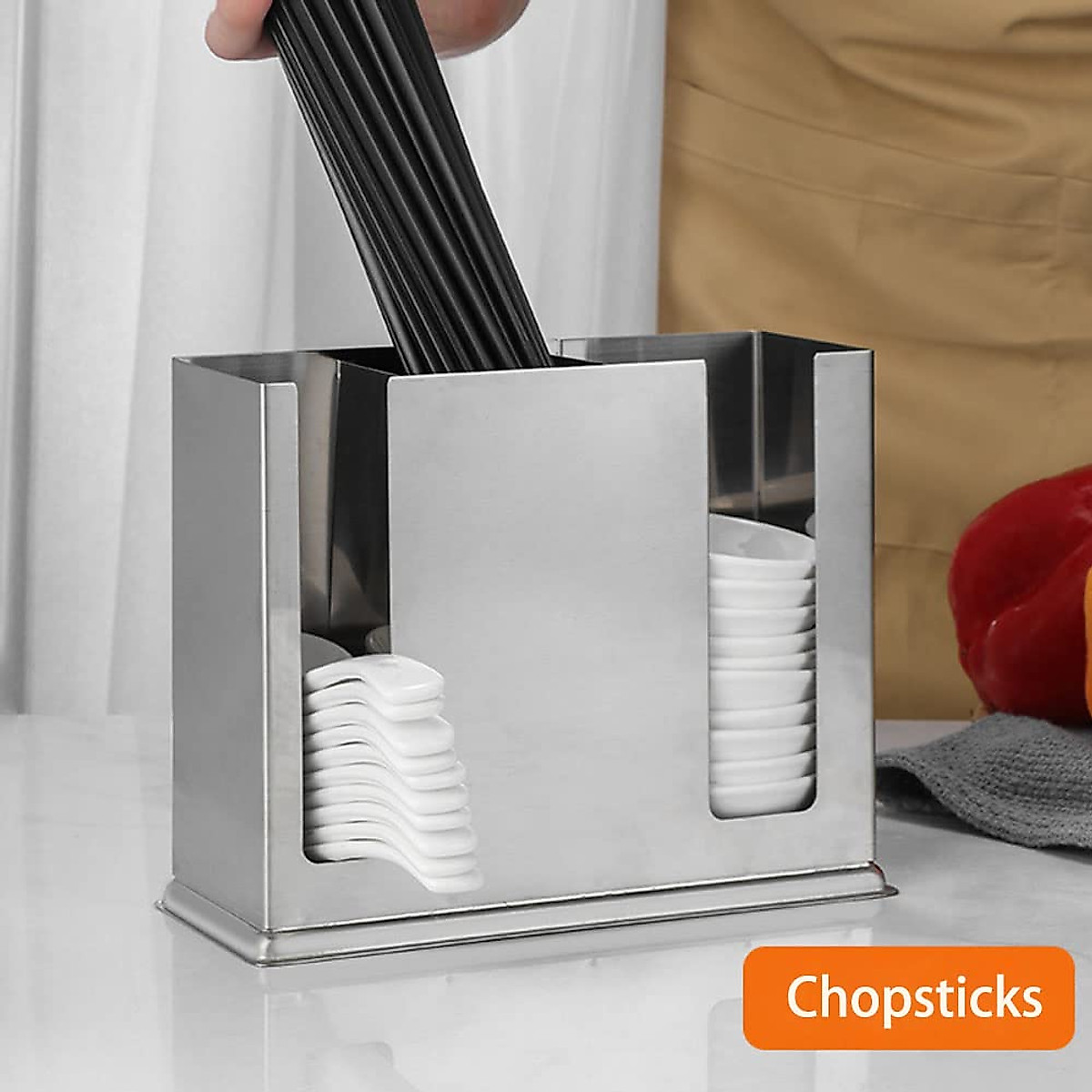 Stainless Steel Hanging 3 Compartments Mesh Utensil Drying Rack/ Chopsticks/Spoon/Fork/Knife Drainer Basket Flatware Storage Drainer