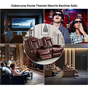 Caberryne Power Recliner Sofa Set with LED Lights,Leather Reclining Loveseat with Double Recliner/USB Port/Storage Console/Cup Holder,Living Room Furniture for House/Home Theater(Loveseat,Wine Red)