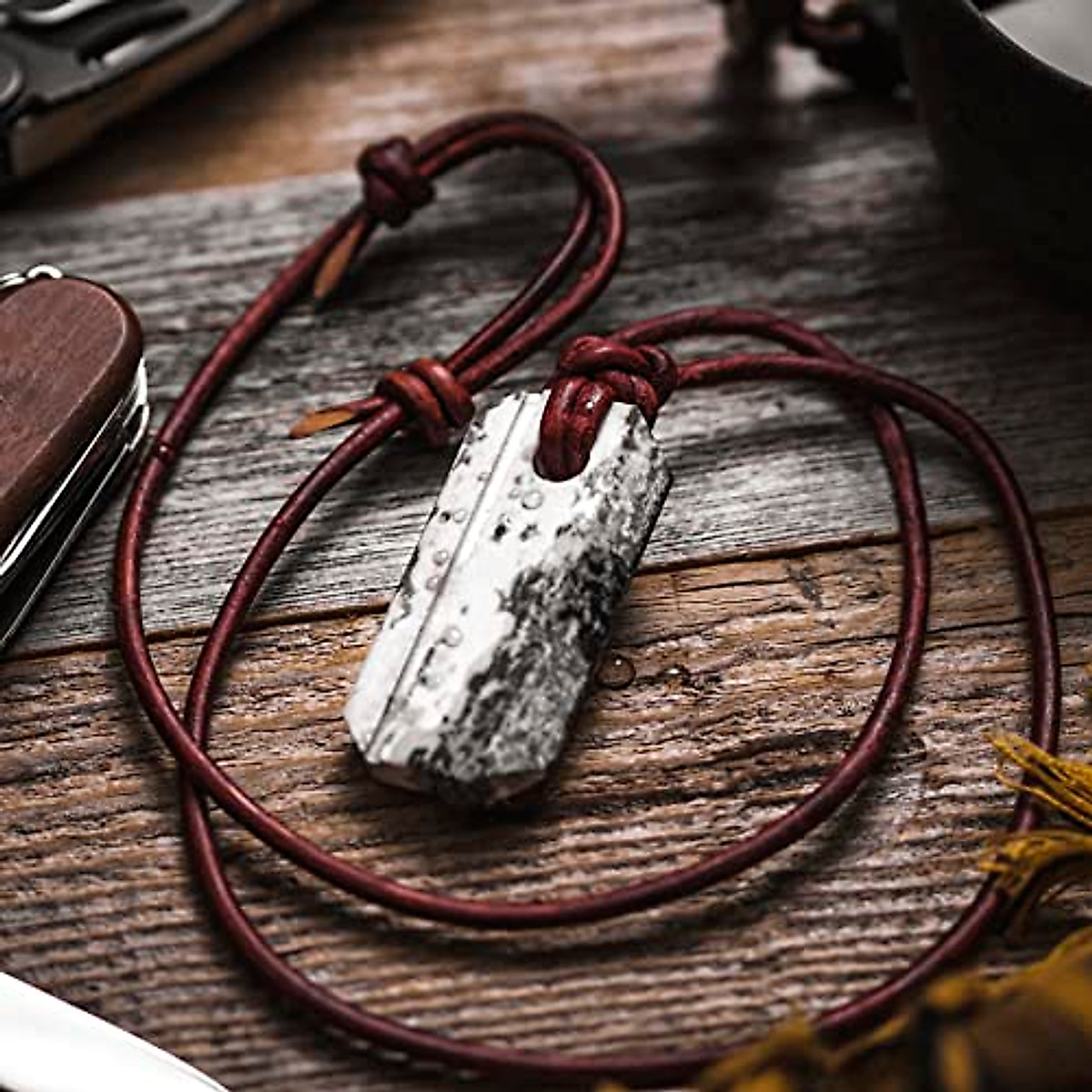 Wazoo Viking Whetstone Pendant | Knife Sharpener Necklace | Arkansas Novaculite on Leather Cord | Norse Inspired Knotwork | MADE IN USA!