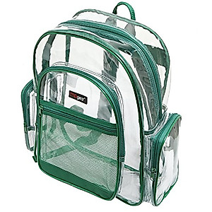 MGear 17-Inch Clear Backpack for Adults, Students, Children, Transparent PVC School Backpack with Green Trim
